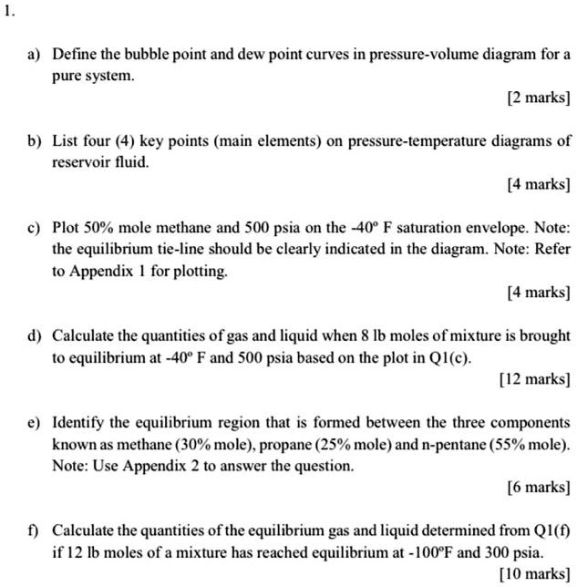 SOLVED: a. Define the bubble point and dew point curves in a pressure ...