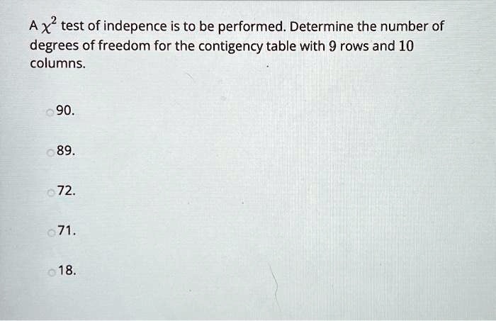 A χ^2 test of independence is to be performed. Determine the number of ...