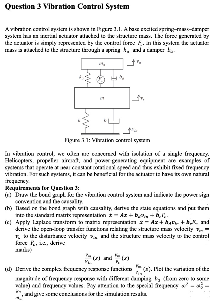 SOLVED: Using MATLAB/Simulink Question 3: Vibration Control System A ...