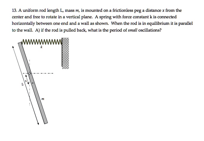 13. A uniform rod length L, mass m, is mounted on a frictionless peg a ...
