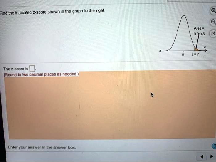 SOLVED: Find the indicated z-score shown in the graph to the right ...