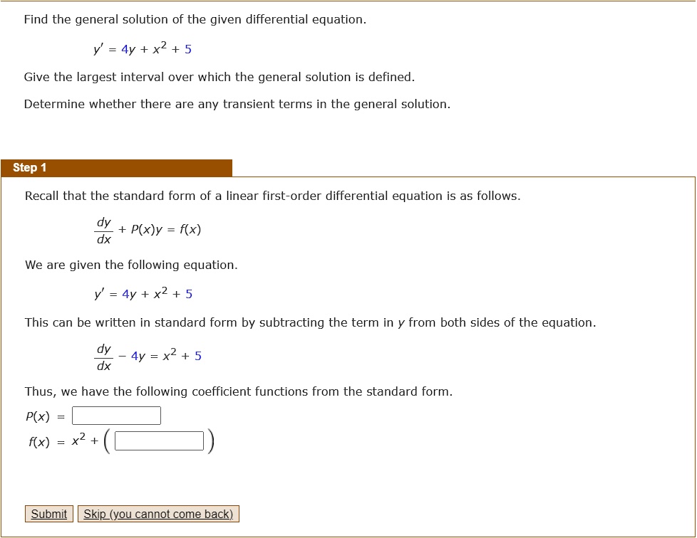 find the general solution of the given differential equation y 4y x2 5 ...