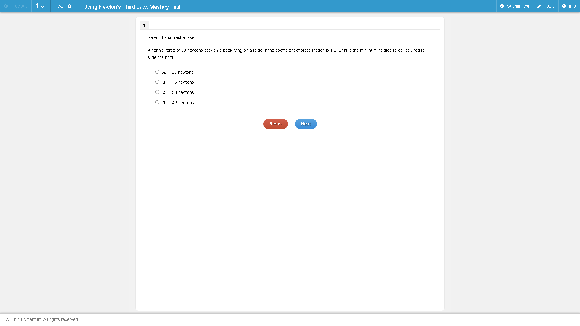 Previous: 1 v Next Using Newton's Third Law: Mastery Test Submit Test ...