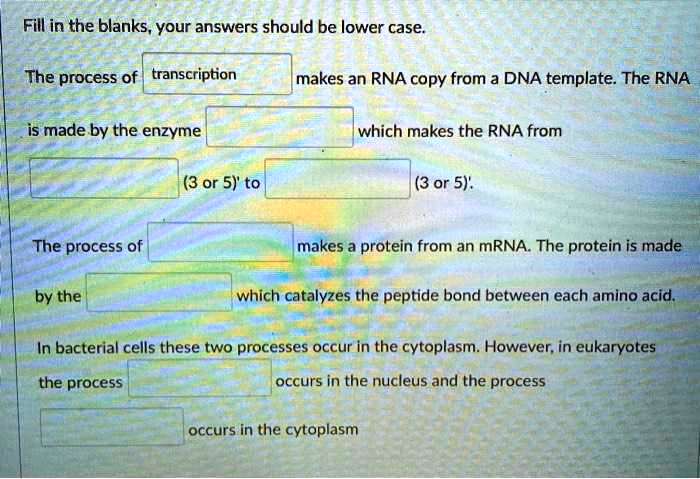 SOLVED: Fill in the blanks, your answers should be lower case The ...