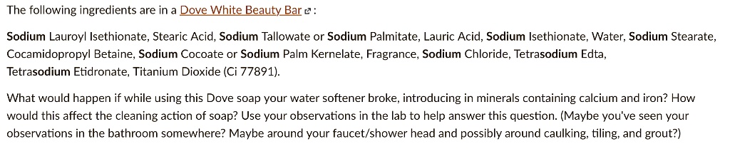 SOLVED: The following ingredients are in a Dove White Beauty Bar ...