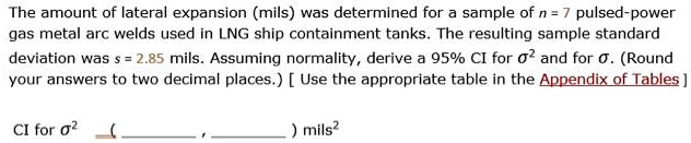 the amount of lateral expansion mils was determined for sample of n ...