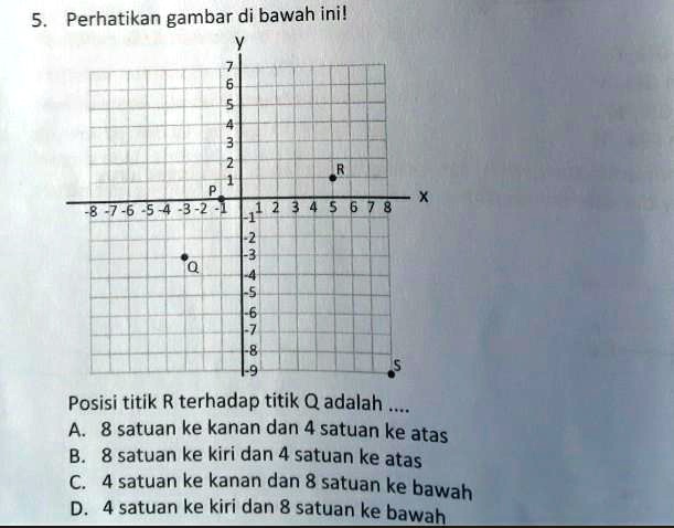 SOLVED: posisi R terhadap titik Q adalahA.8 satuan ke kanan dan 4 ...