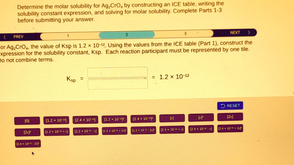 SOLVED: Text: Determine the molar solubility for AgCrO4 by constructing ...