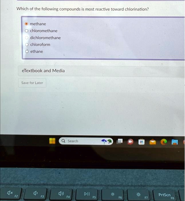 SOLVED: Which of the following compounds is most reactive toward chlorination? O methane O ...