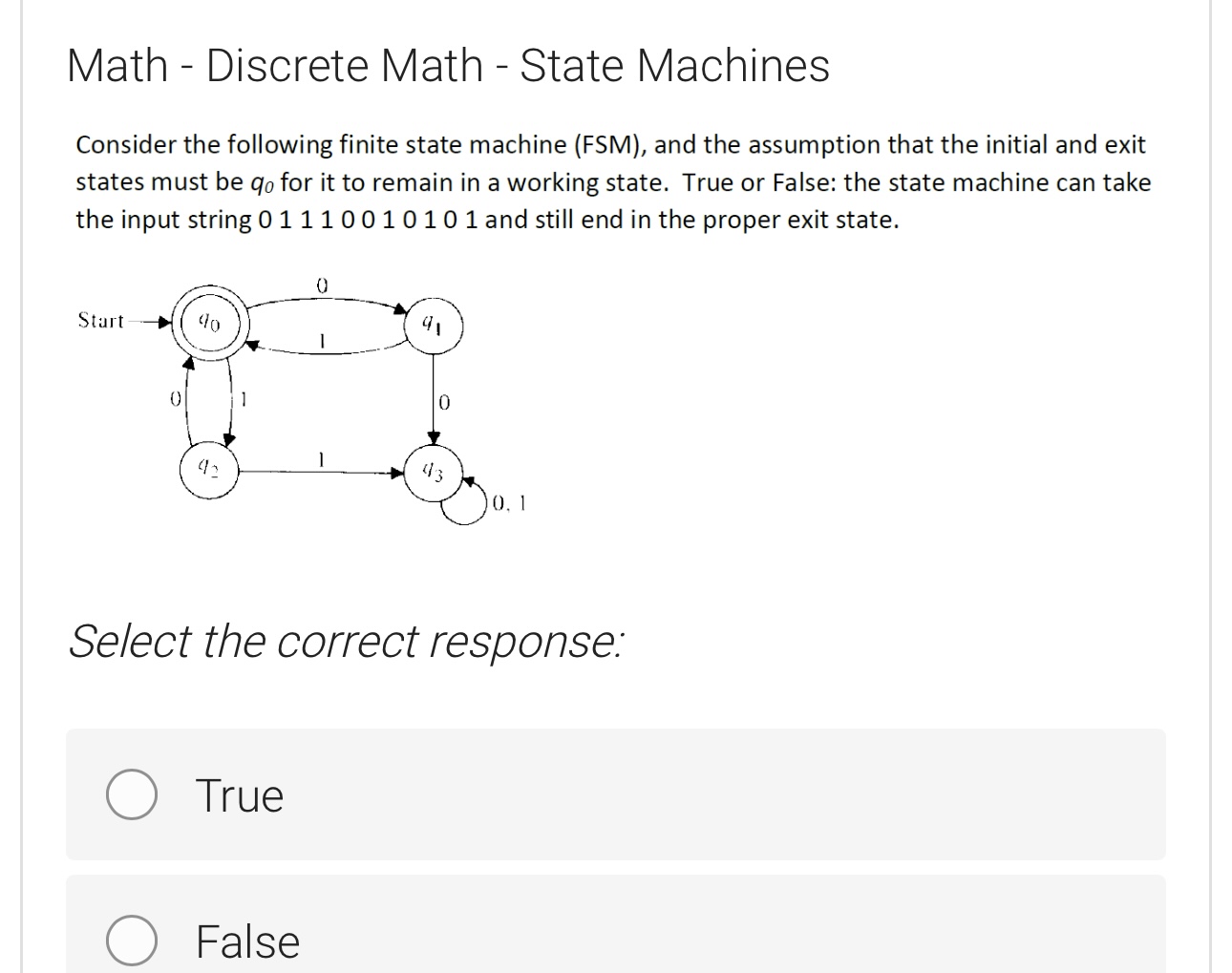 SOLVED: Math - Discrete Math - State Machines Consider the following ...