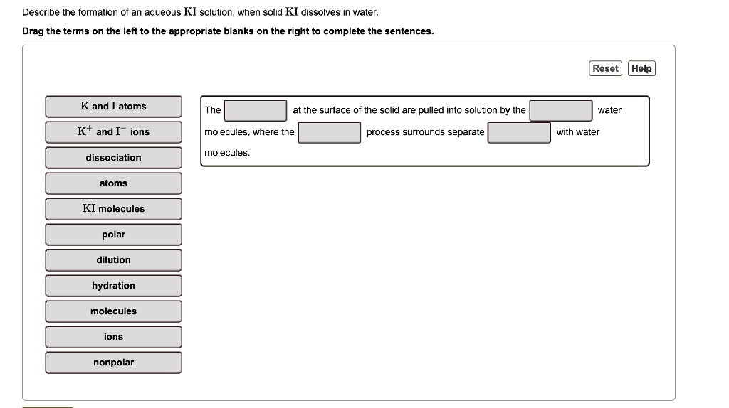 SOLVED:Describe the formation of an aqueous KI solution, when solid KI ...