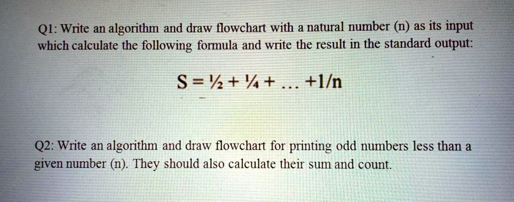 Q1: Write an algorithm and draw flowchart with a natural number (n) as ...