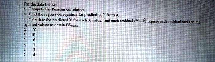 1. For the data below: a. Compute the Pearson...