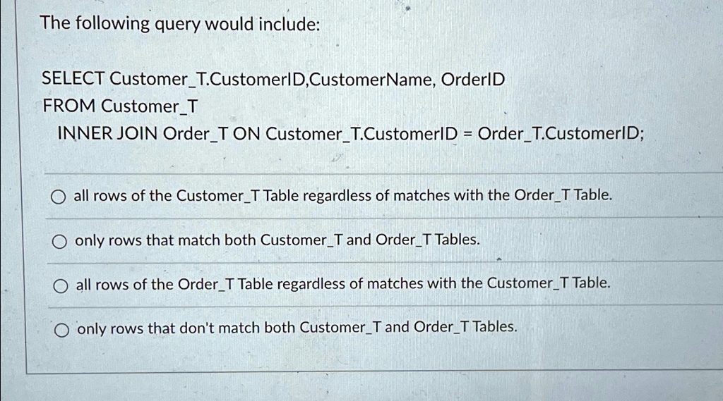 The following query would include: SELECT CustomerT.CustomerID ...