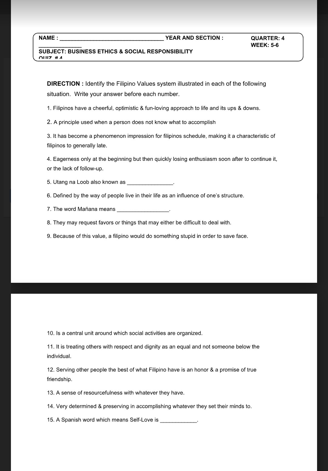 SOLVED: NAME : YEAR AND SECTION : QUARTER: 4 WEEK: 5-6 SUBJECT ...