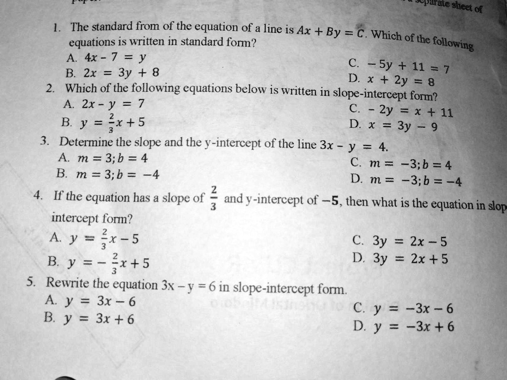 SOLVED: 'Choose the letter of the correct answer. Write your answer on a separate sheet of paper ...