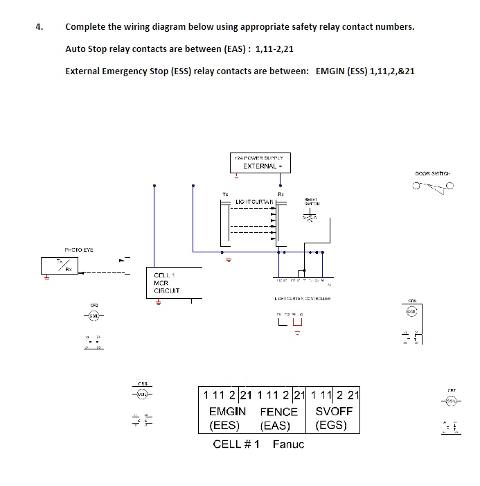 4. Complete the wiring diagram below using appropriate safety relay ...