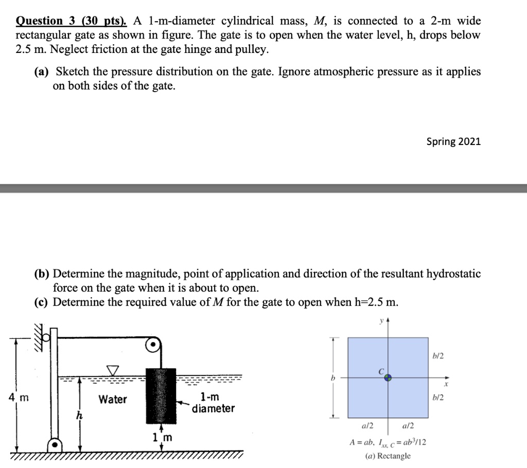 SOLVED: Question 3 (30 pts). A 1-m-diameter cylindrical mass, M, is connected to a 2-m wide ...