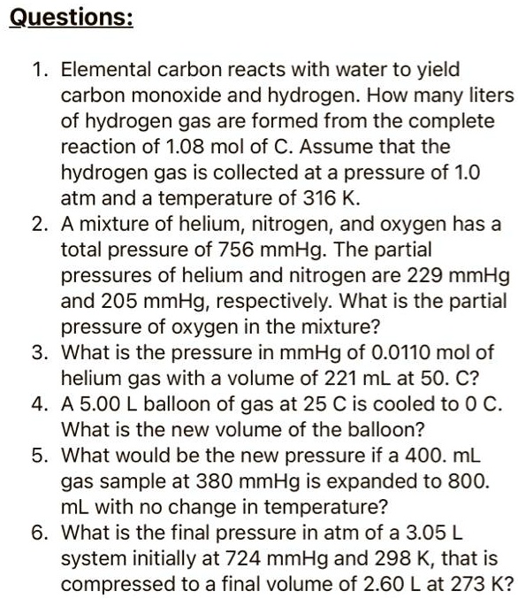 questions elemental carbon reacts with water to yield carbon monoxide ...
