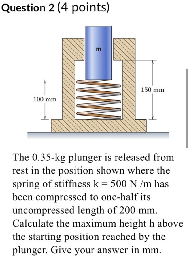 question 2 4 points 100 mm m 150 mm the 035 kg plunger is released from ...