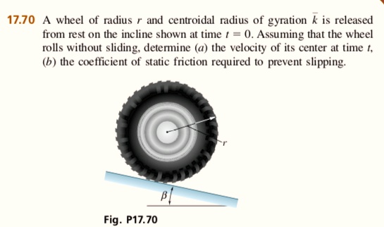 17.70 A wheel of radius r and centroidal radius of gyration k̅ is ...