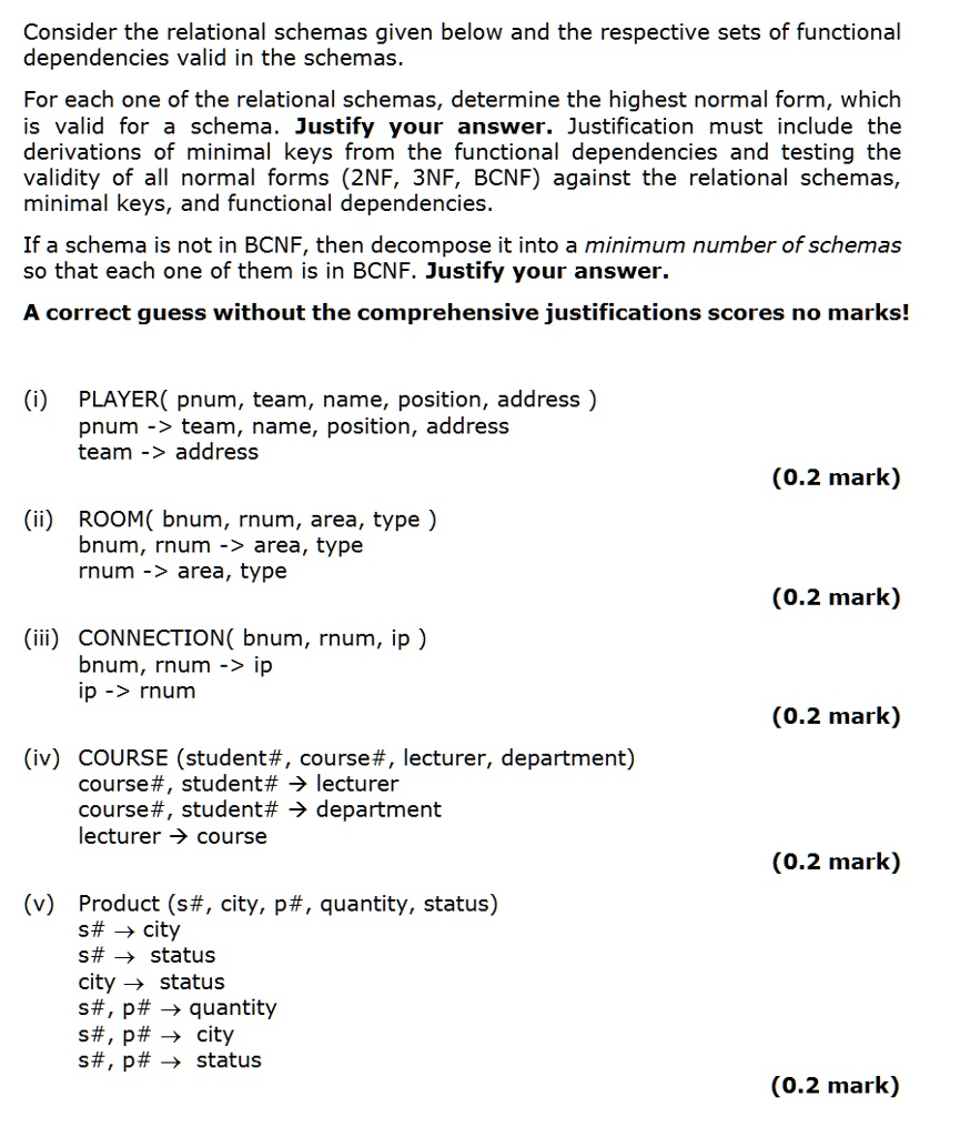 SOLVED: Consider the relational schemas given below and the respective sets of functional ...