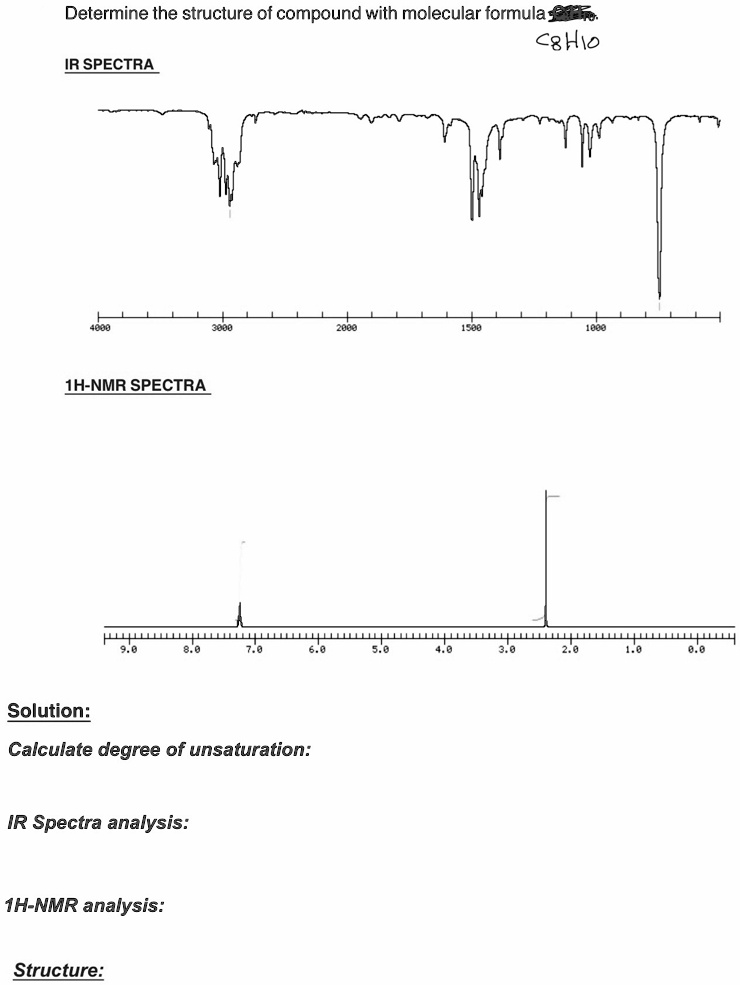 Determine the structure of compound with molecular formula C8H10 IR SPECTRA 1H-NMR SPECTRA ...