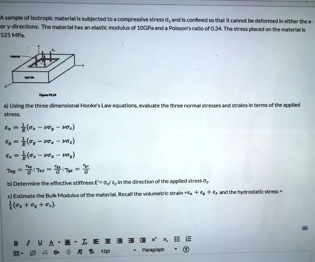 A sample of isotropic material is subjected to a compressive stress O ...