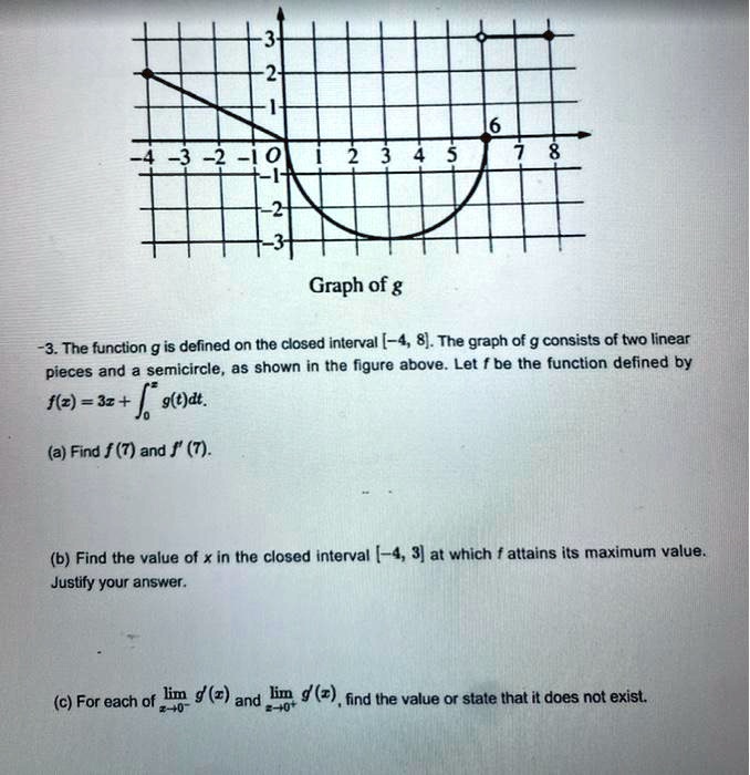 SOLVED: -10 7i 2 3 4 5 Graph of g 3. The function g is defined on the closed interval [-4, 8 ...