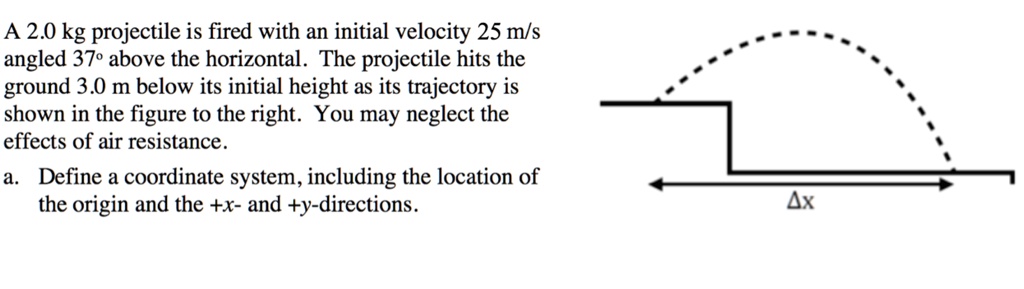 SOLVED: A 2.0 kg projectile is fired with an initial velocity 25 m/s ...