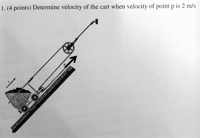 SOLVED: determine velocity of the cart when velocity of point p is 2 m ... SOLVED: determine velocity of the cart when velocity of point p is 2 m ...