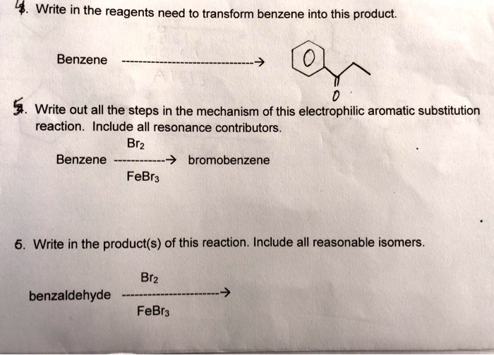 SOLVED:Write in the reagents need to transform benzene into this ...