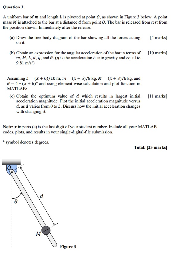 SOLVED: Question 1. A uniform bar of mass m and length L is pivoted at point O as shown in ...