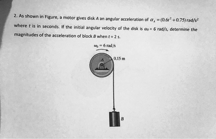 2. As shown in Figure, a motor gives disk A an angular acceleration of ...