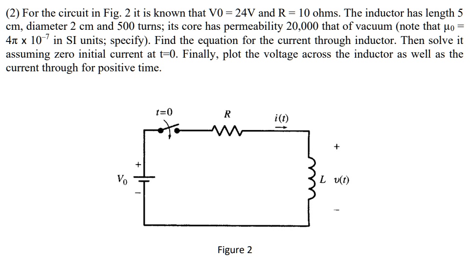 SOLVED: For the circuit in Fig. 2 it is known that V0 = 24V and R = 10 ohms. The inductor has ...