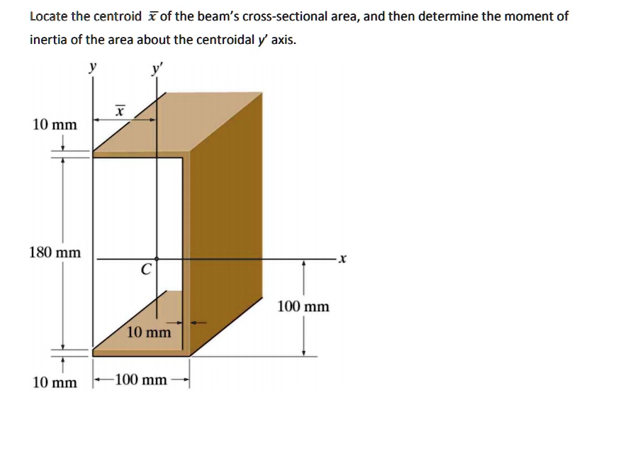 SOLVED: Locate the centroid x of the beam's cross-sectional area, and then determine the moment ...