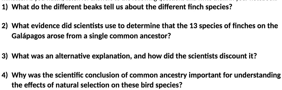 1) What do the different beaks tell us about the different finch ...