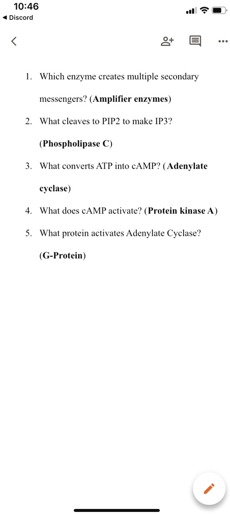 1. Which enzyme creates multiple secondary messengers? (Amplifier ...