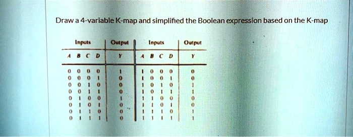 Solved Draw A 4 Variable K Map And Simplify The Boolean Expression Based On The K Map Inputs 1315