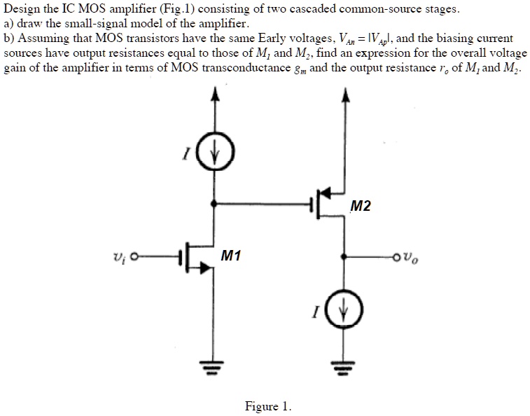 SOLVED: Design the IC MOS amplifier (Fig. 1) consisting of two cascaded ... SOLVED: Design the IC MOS amplifier (Fig. 1) consisting of two cascaded ...