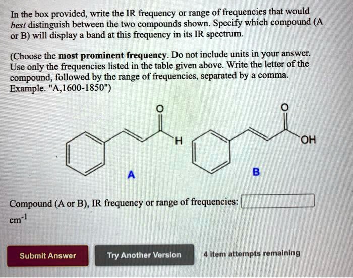 in the box provided write the ir frequency or range of frequencies that ...