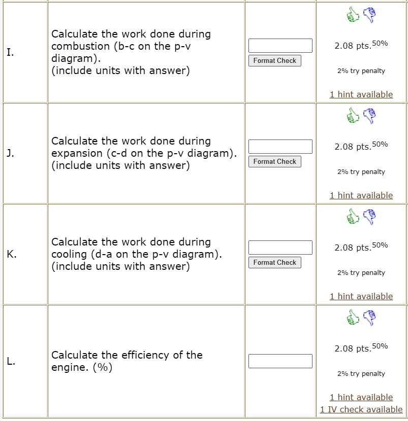 SOLVED: Calculate the work done during combustion (b-c on the p-V diagram). (include units with ...
