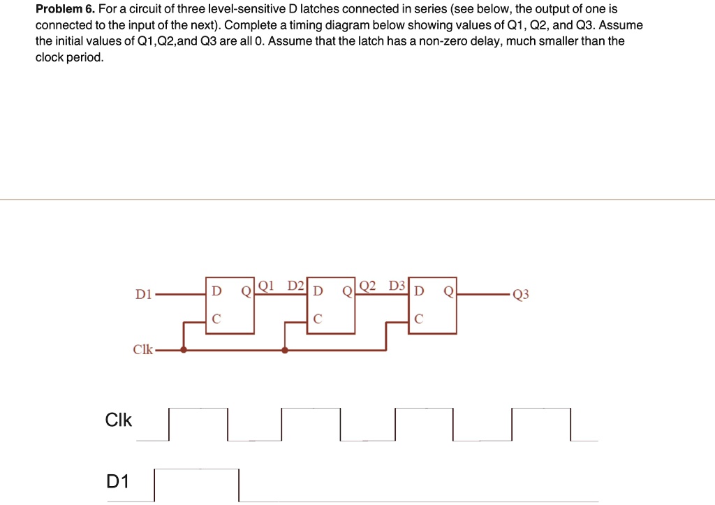 SOLVED: Problem 6. For a circuit of three level-sensitive D latches connected in series (see ...