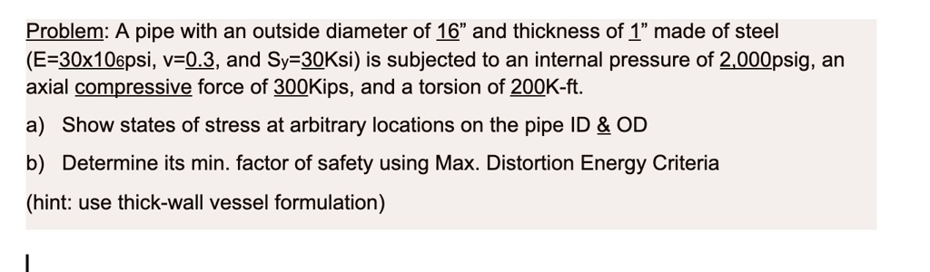 SOLVED: Problem: A pipe with an outside diameter of 16" and thickness ...