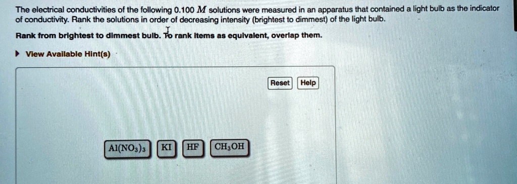 the electrical conductivities of the following 0100 m solutions were ...