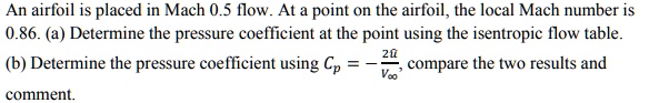 SOLVED: An airfoil is placed in Mach 0.5 flow. At a point on the airfoil, the local Mach number ...