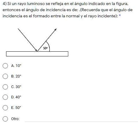 SOLVED: Si un rayo luminoso se refleja en el ángulo indicado en la ...