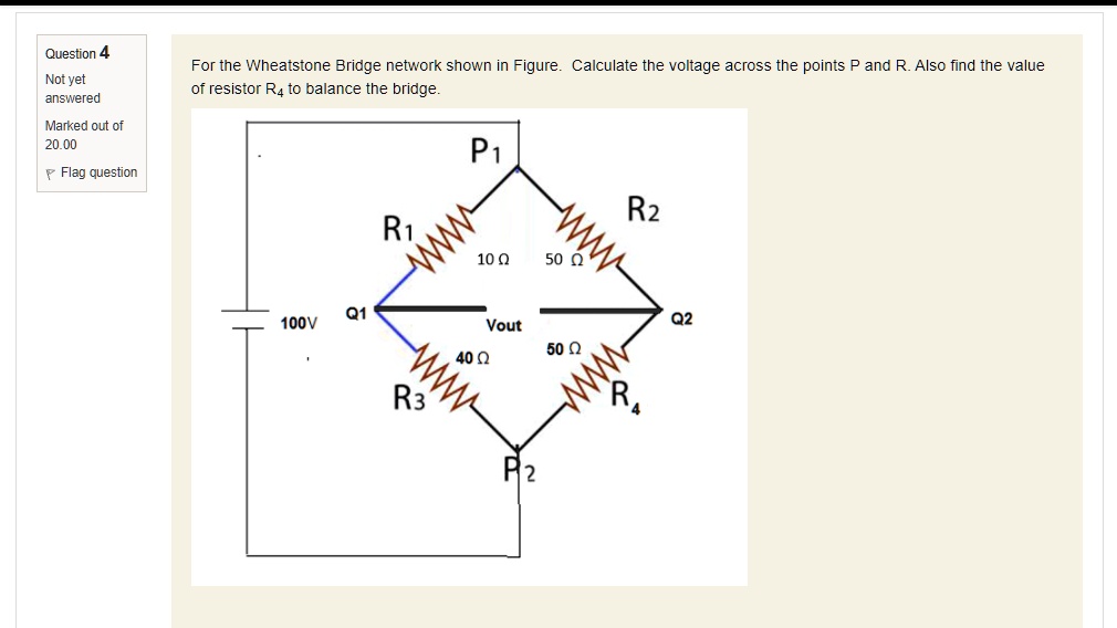 SOLVED: Question 4 Not yet answered For the Wheatstone Bridge network shown in Figure Calculate ...