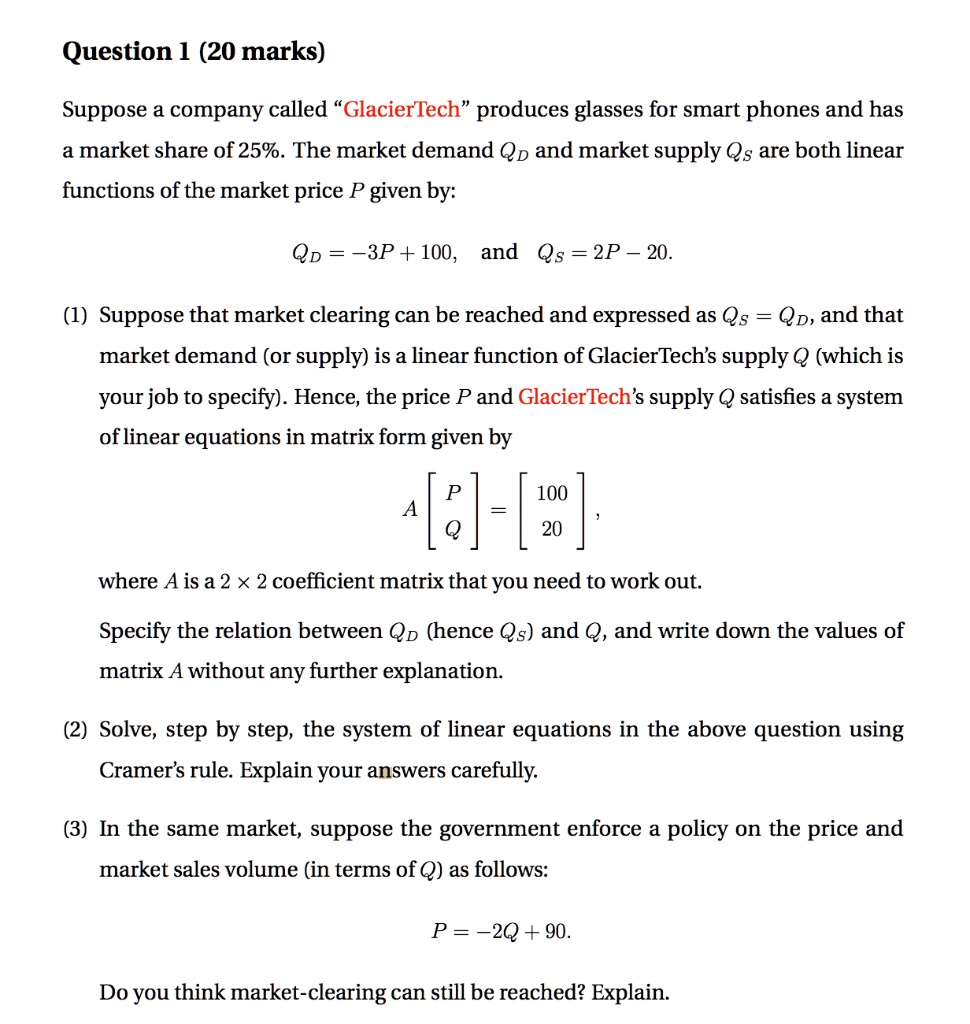 Solved Question 1 20 Marks Suppose A Company Called Glaciertech