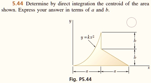 SOLVED: 5.44 Determine by direct integration the centroid of the area shown. Express your answer ...
